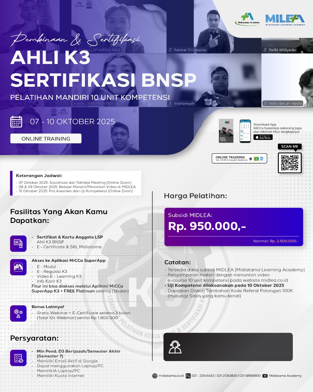 Ahli K3 BNSP Batch 61 | Midiatama Academy - PJK3 Tersertifikasi Kemenaker & BNSP